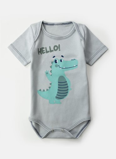 Body Bebê Jacaré Hello Cinza 0157 - Ola Kids