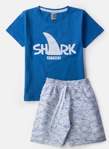 Conjunto Infantil Masculino Shark Attack Azul 212222 - Keki Boys