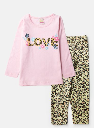 Conjunto Feminino Meia Estação Love Oncinha Rosa Bebê 0180 Laluna
