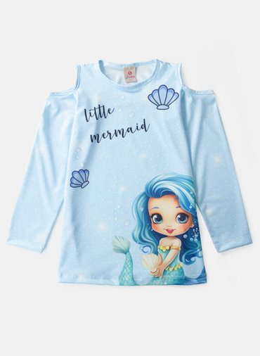 Vestido Infantil Manga Longa Little Mermaid Azul 0194 - Laluna